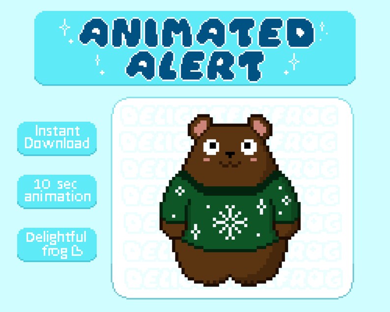 Animated Christmas Bear Jump Alert/cute Christmas Twitch Alert Instant ...