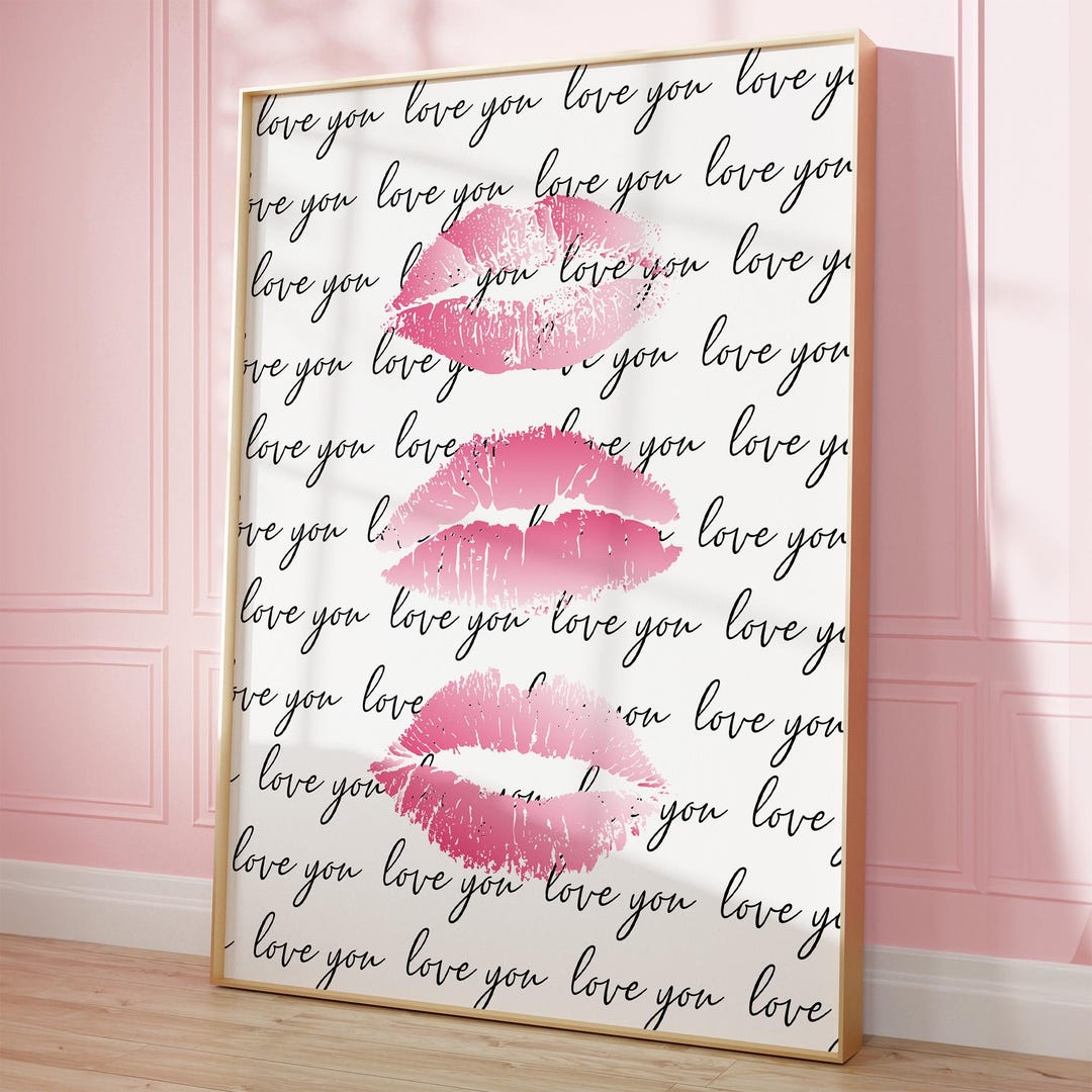 Pink Lips Poster Printable, Love You Print, Retro Girly Kiss Aesthetic ...
