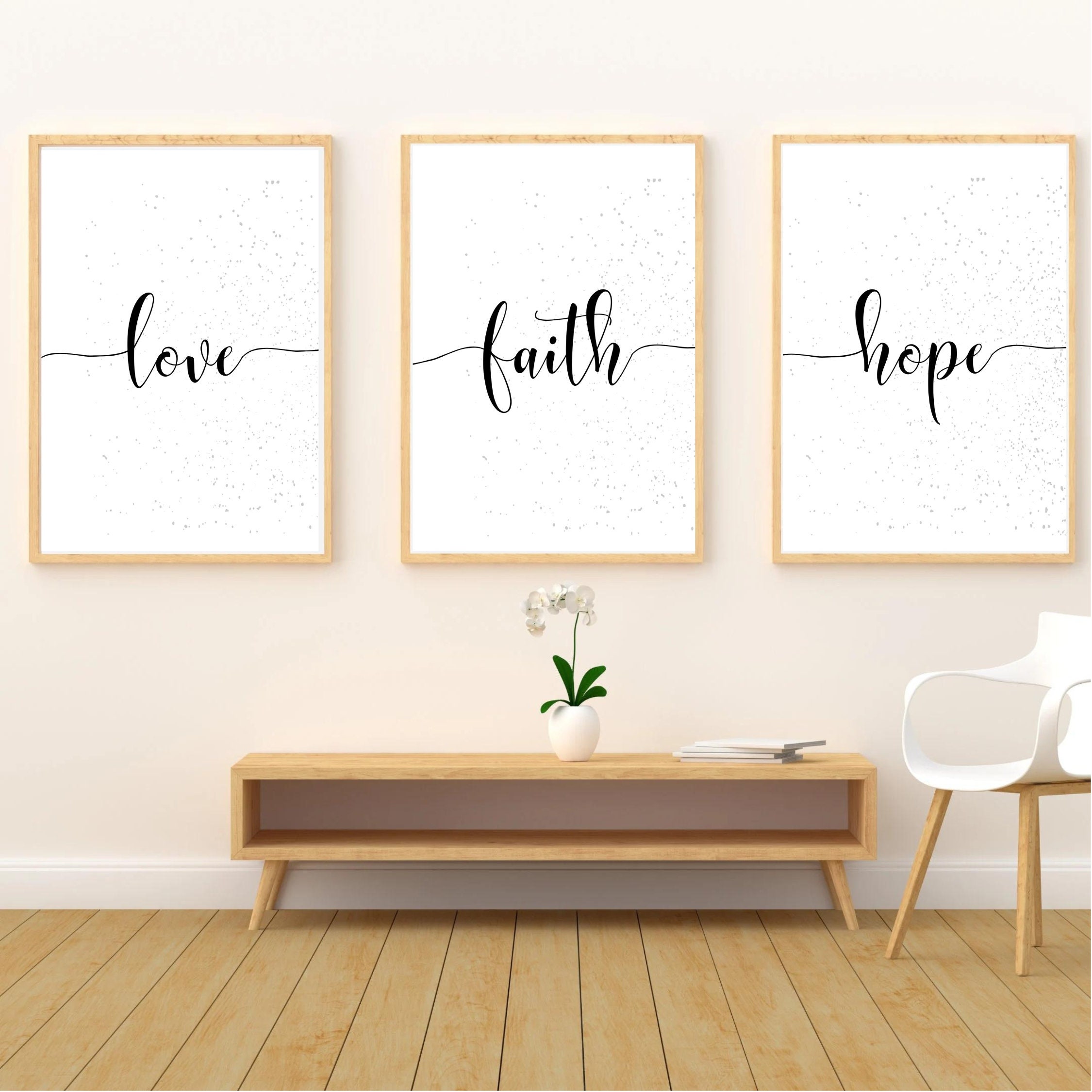 FAITH HOPE LOVE Art, Digital Printable, 3 Piece Wall Art, High Quality ...