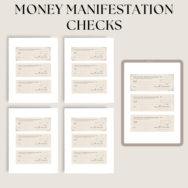 Money Manifestation Checks Printable | Law of Attraction Tool (PDF ...