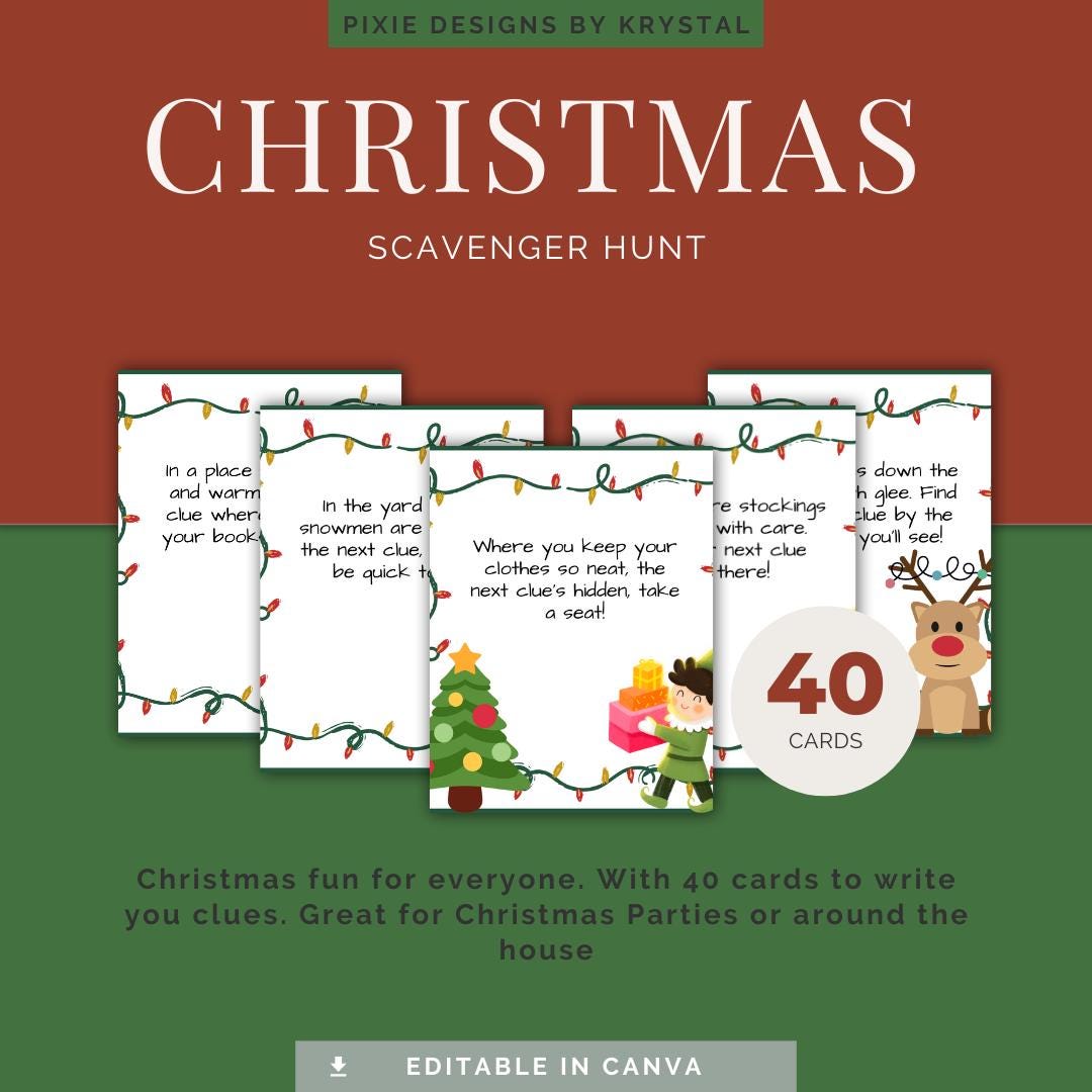 Kids Christmas Scavenger Hunt Printable | Editable Canva Template | 40 ...