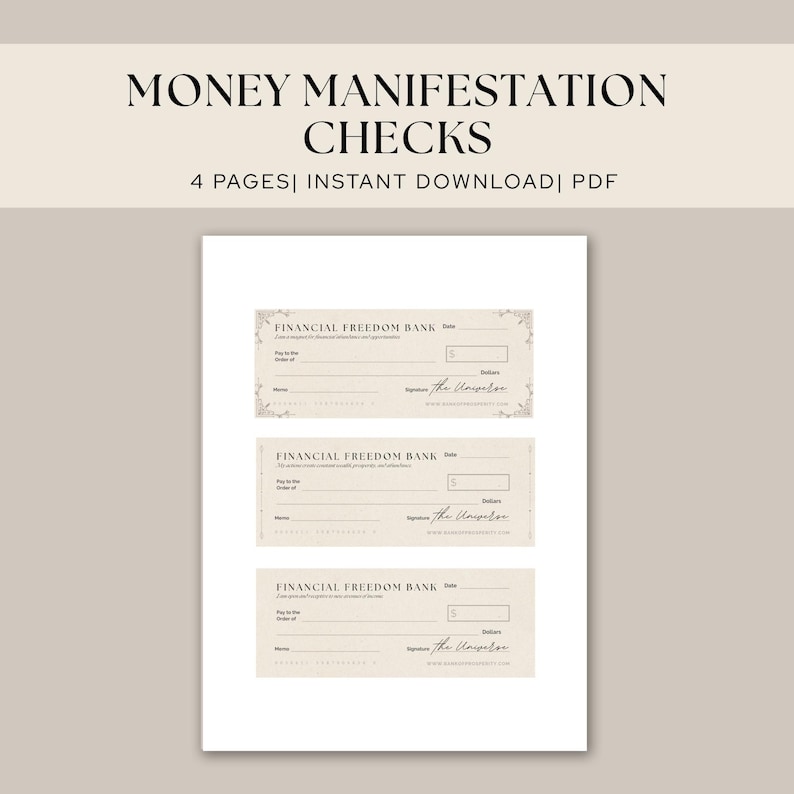 Money Manifestation Checks Printable | Law of Attraction Tool (PDF ...
