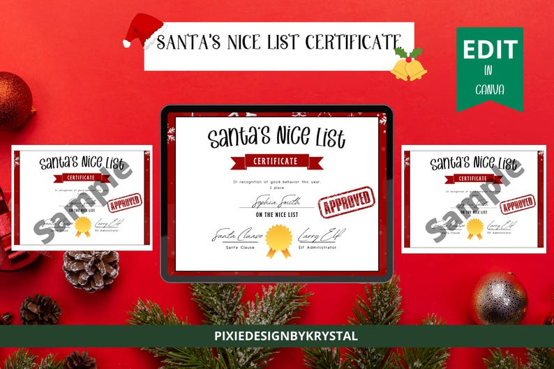 Santa’s Nice List Certificate for Kids | Editable Canva Template ...