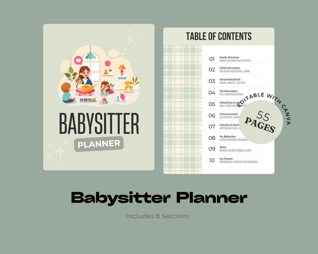 Babysitter Planner Editable Canva | 55 Page Babysitting Binder | Family ...