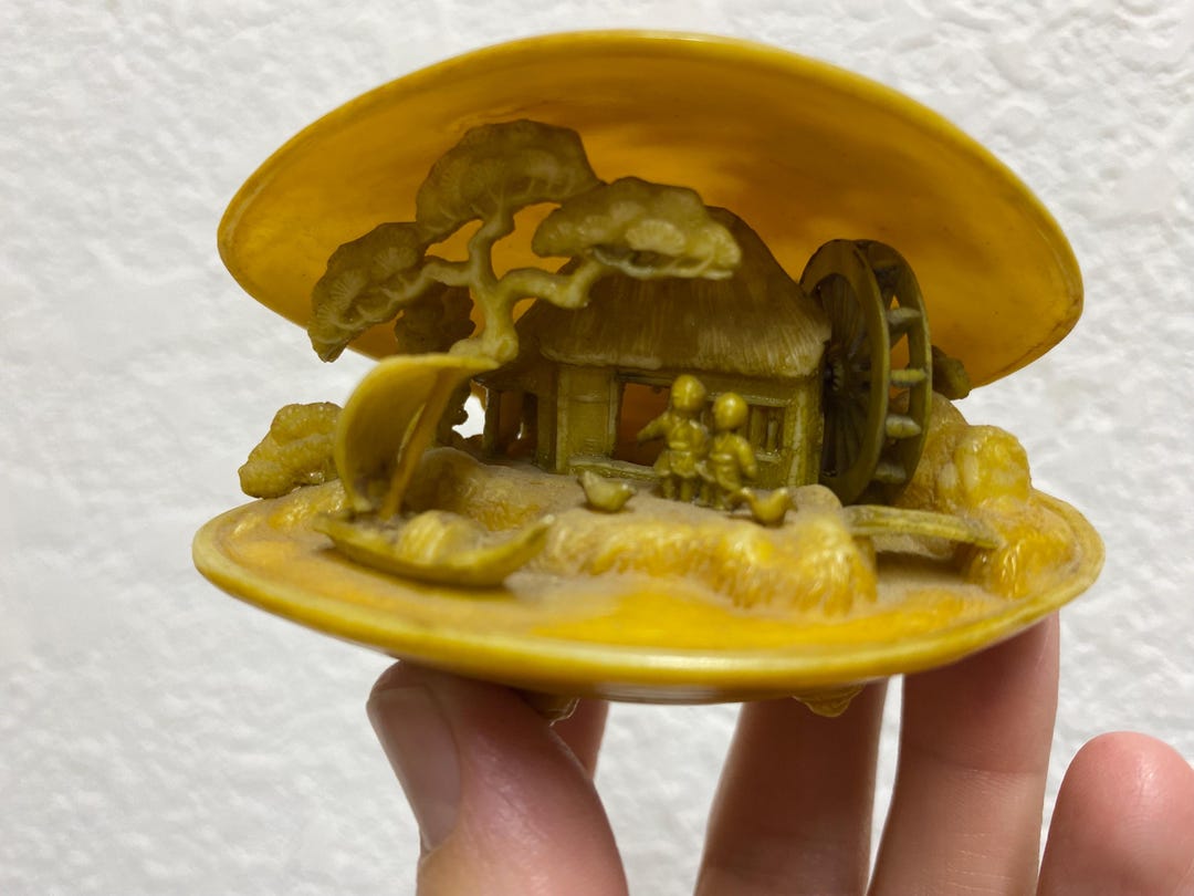 Vintage Celluloid Clam Shell Diorama - Spinning Water Wheel - Japan - Etsy