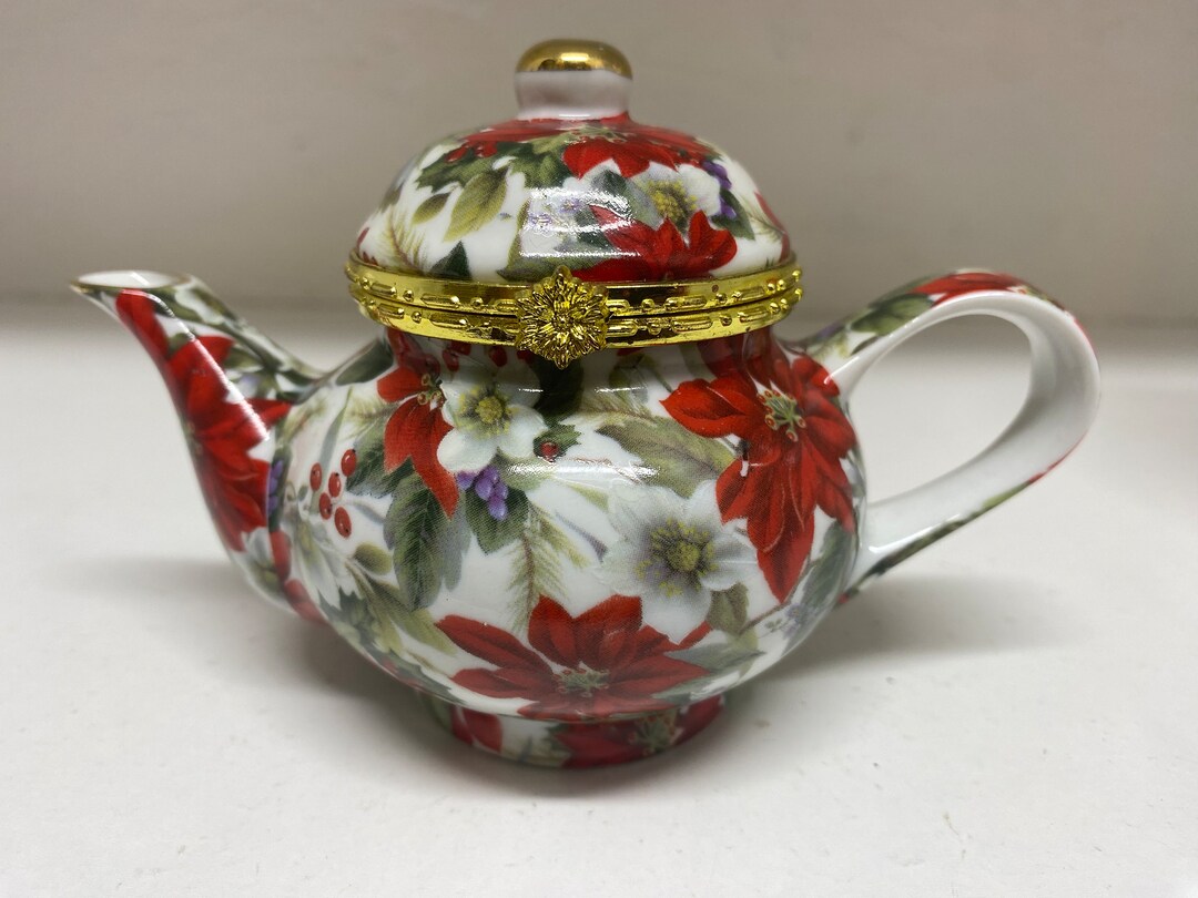 Miniature Poinsettia Teapot Trinket Box Formalities by Baum Bros - Etsy