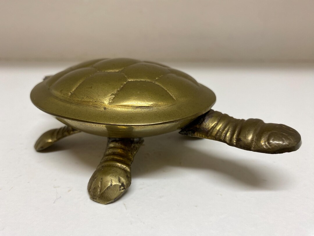 Vintage Brass Turtle Trinket Box - Etsy
