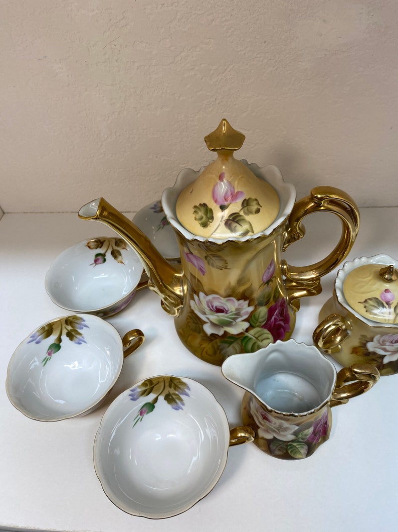 Lefton China Heritage Brown Floral Tea Set - Etsy