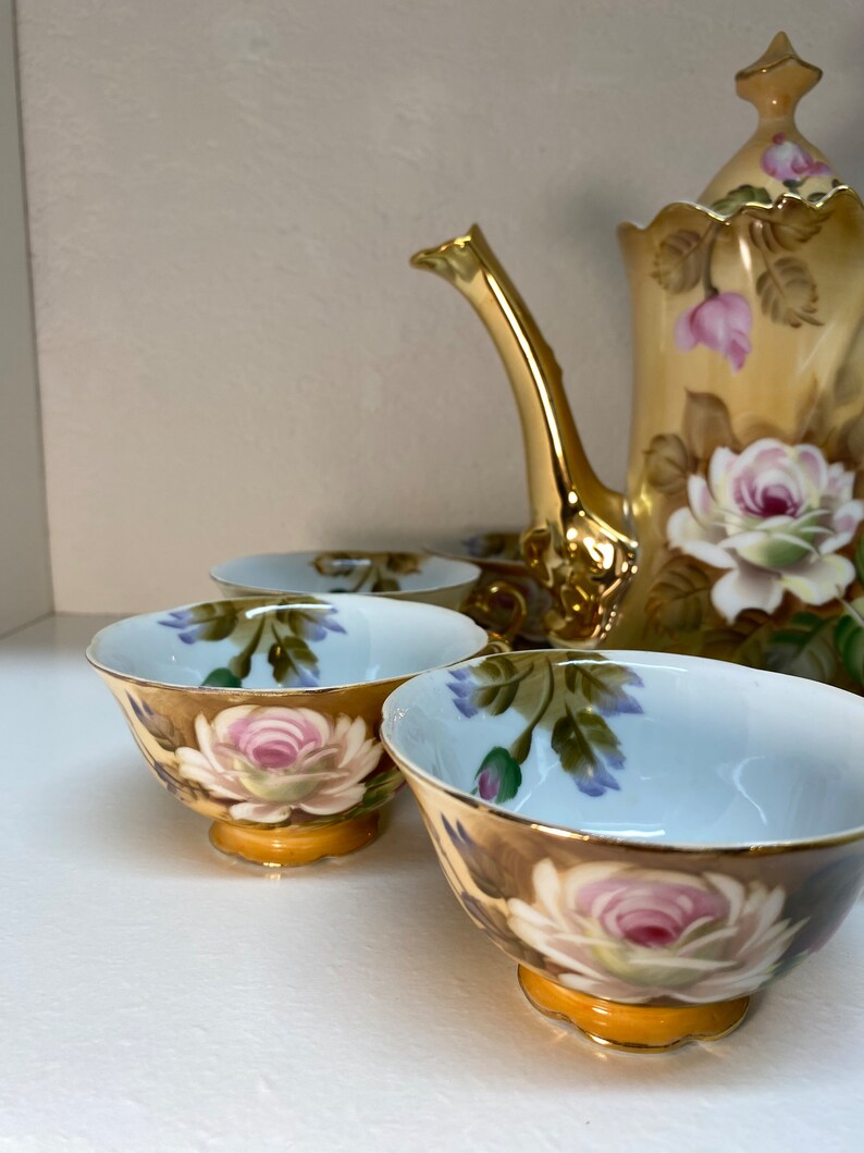 Lefton China Heritage Brown Floral Tea Set - Etsy