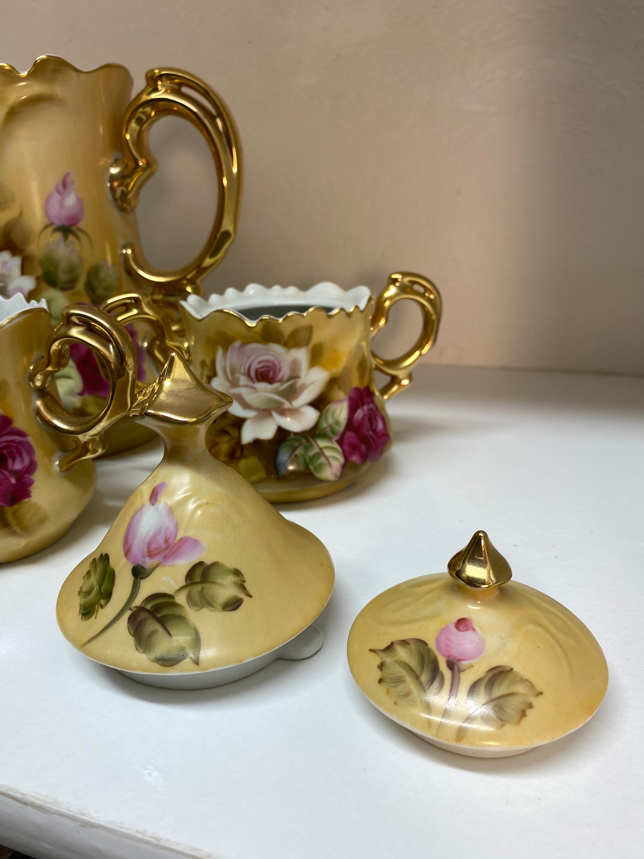 Lefton China Heritage Brown Floral Tea Set - Etsy