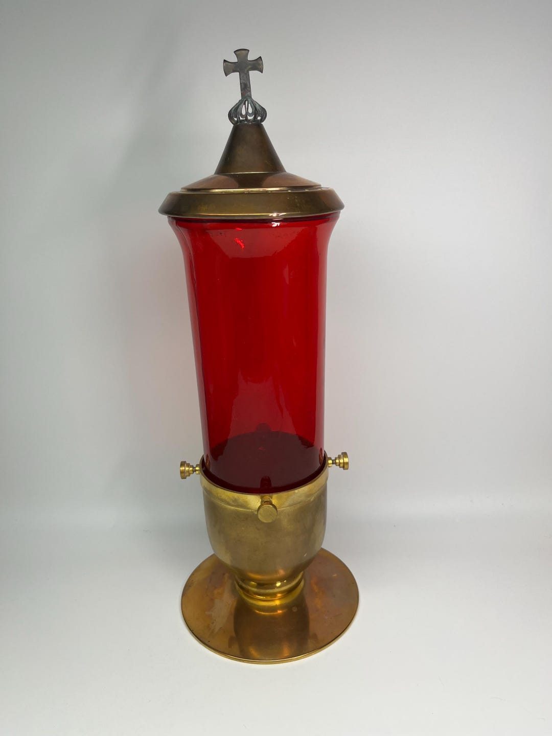 Vintage Sanctuary Lamp - Altar Lamp - Red Glass - Brass/copper Accents ...