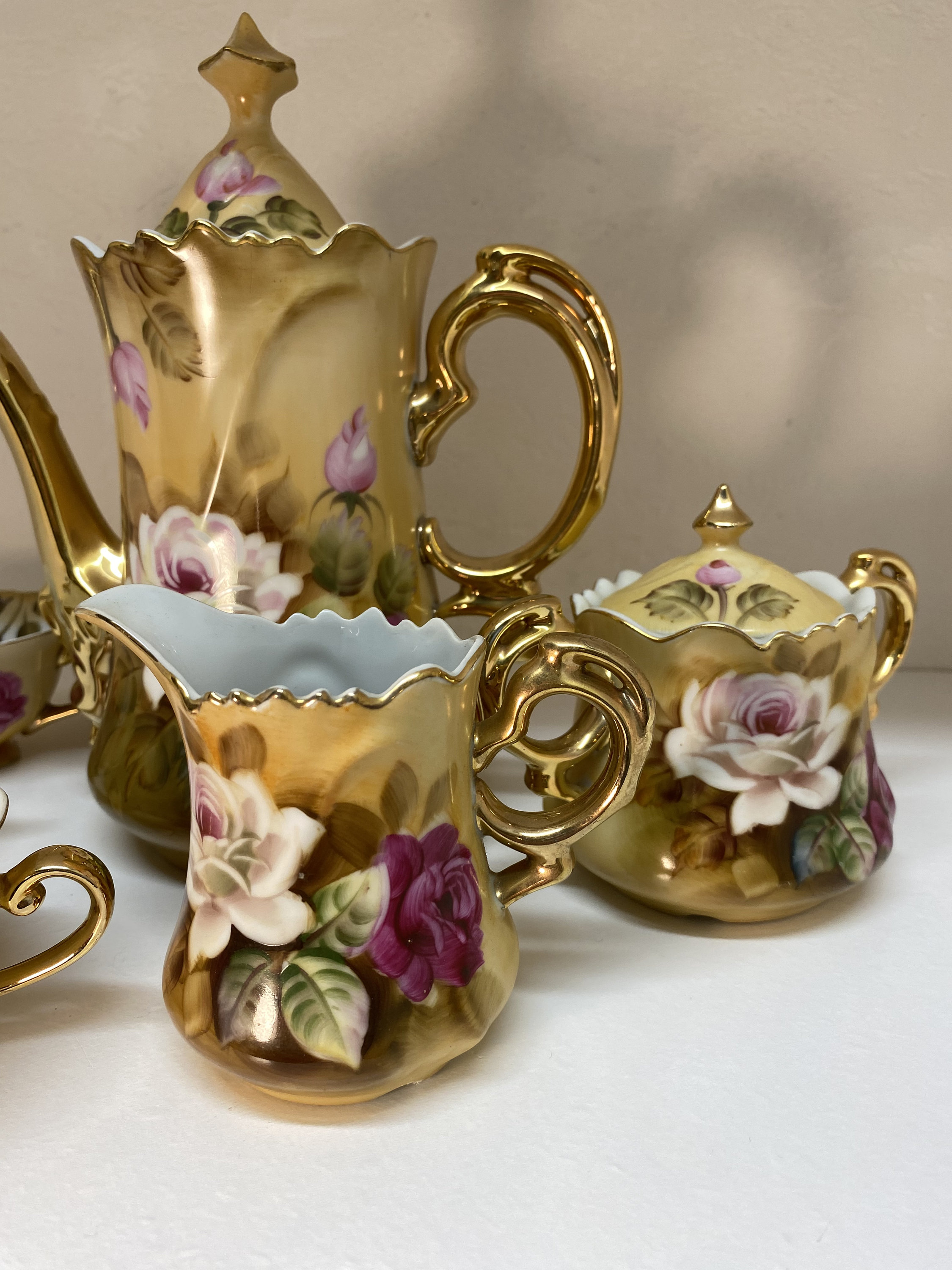 Lefton China Heritage Brown Floral Tea Set - Etsy