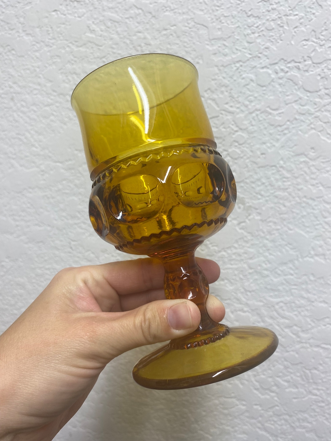 Vintage Indiana Glass Kings Crown Amber Goblet - Etsy