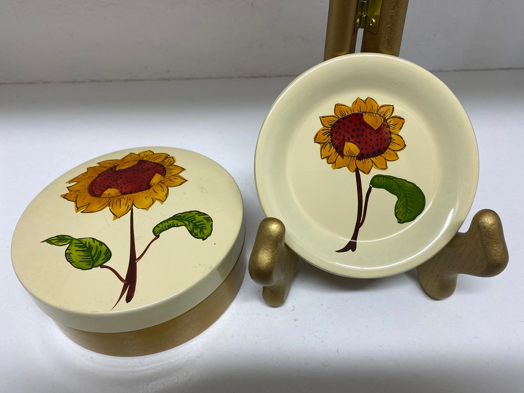 Set of Five Enamel Sunflower Coaster Set With Case - Etsy