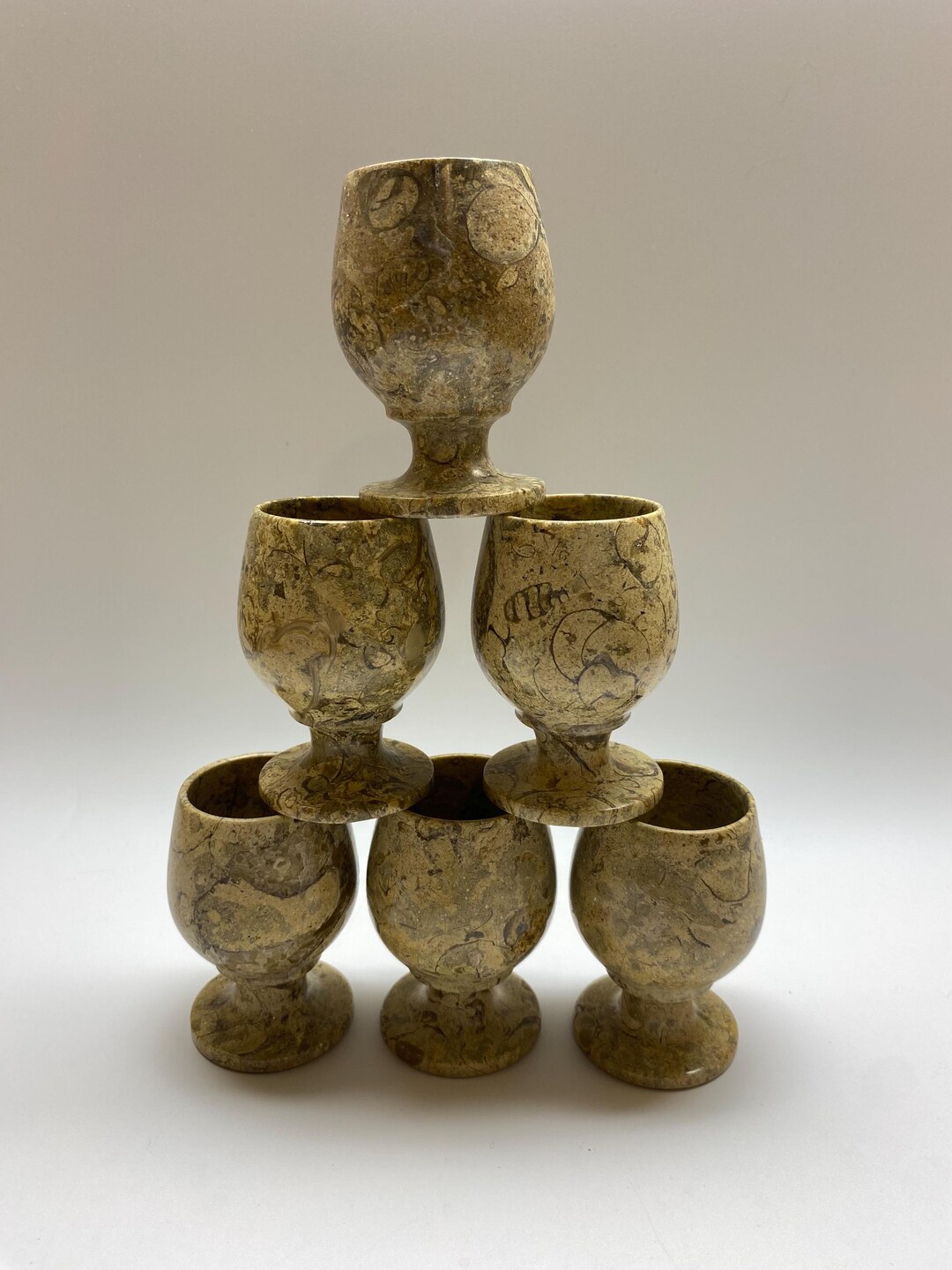 Vintage Fossil Stone Shot Glasses - Set of Six - Goblet Style - Etsy
