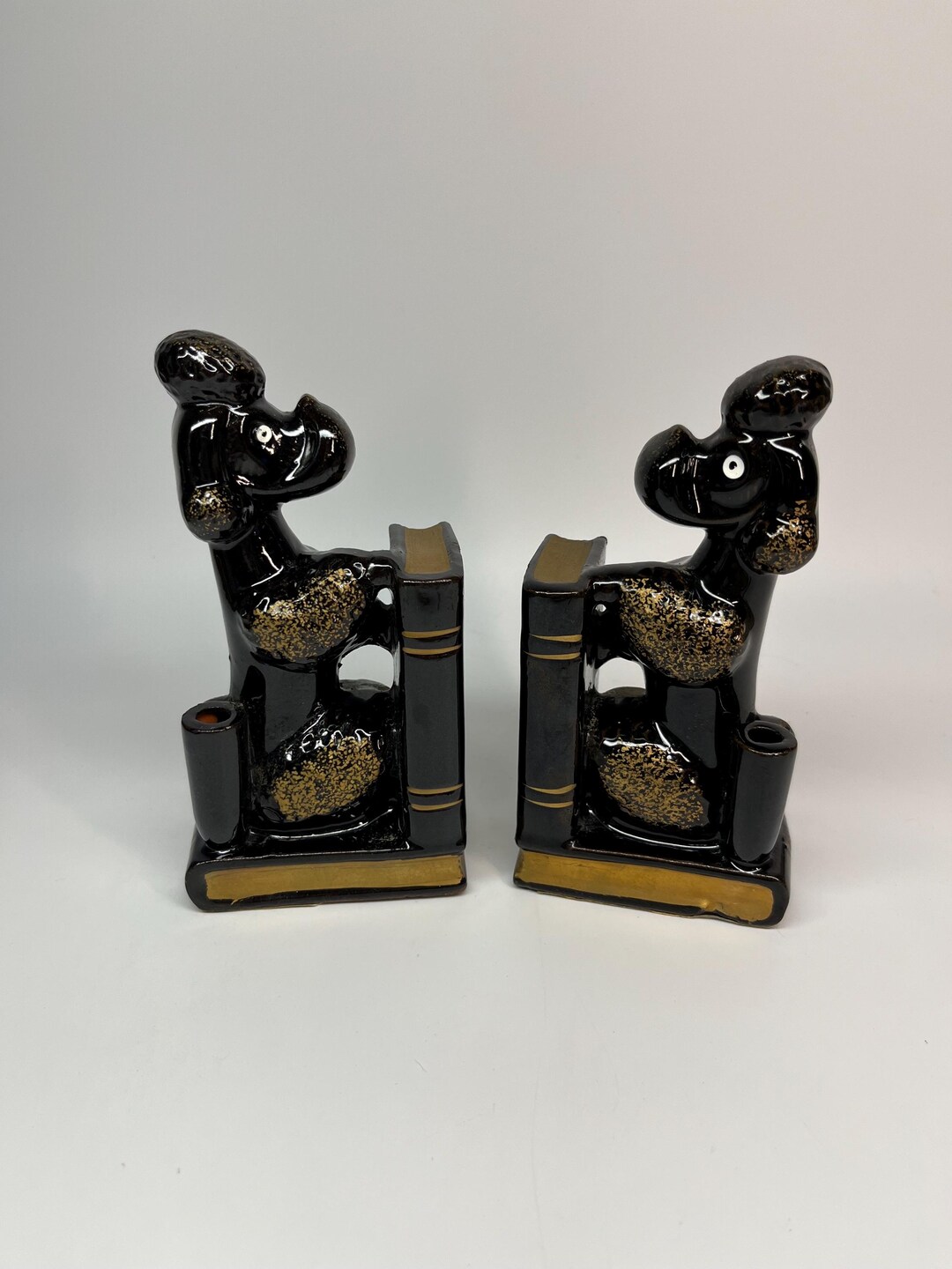 Mid Century Poodle Bookends - Black - Penholders - Etsy