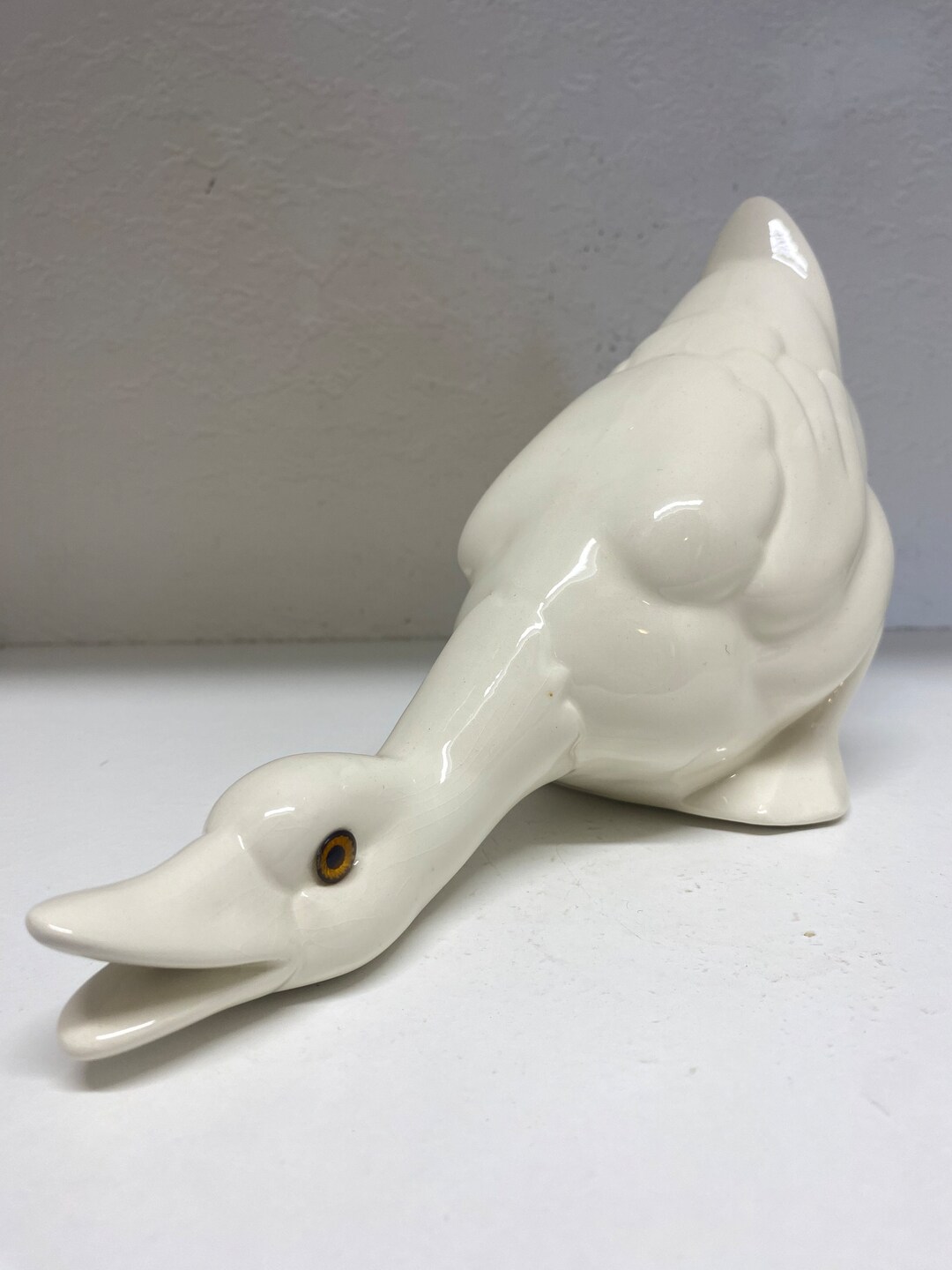Vintage Large White Goose Figurine With Realistic Brown Eyes - Etsy
