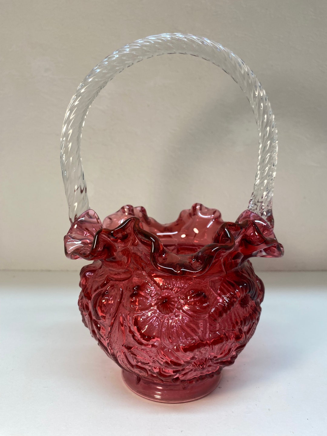 Vintage Cranberry Fenton Basket With Poppies - Etsy