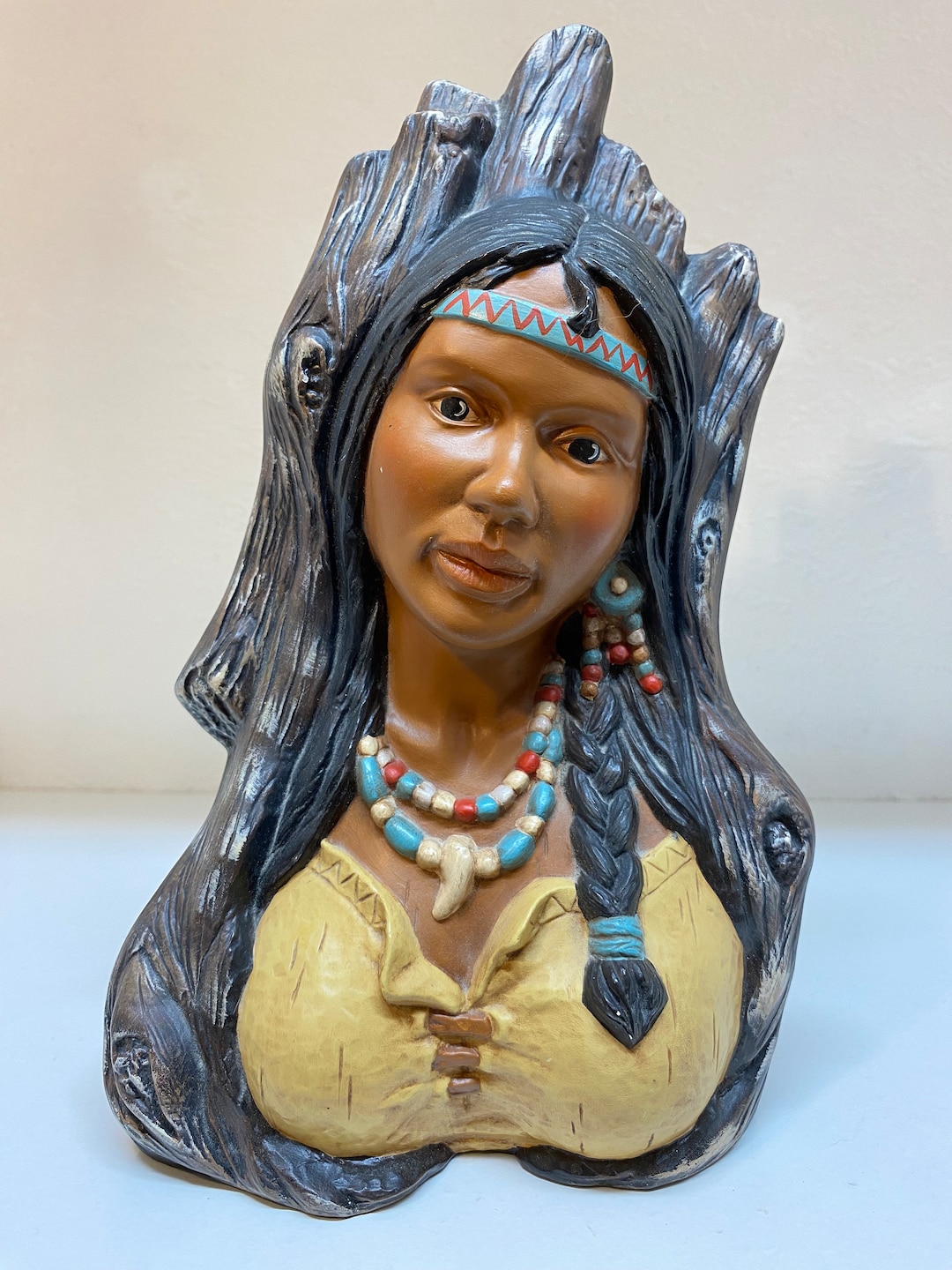 Vintage Hand Painted Native American Woman Head - Etsy