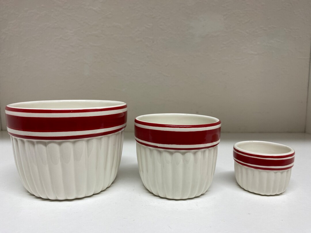 Set of Three Nesting Mini Mixing Bowls With Red Stripes - Etsy