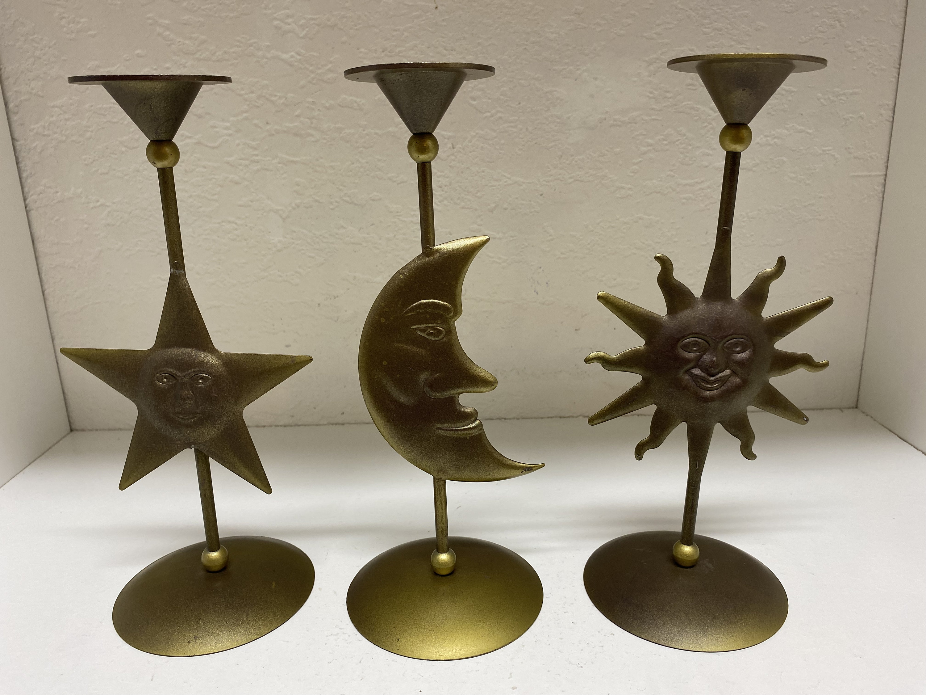 Vintage Celestial Sun Moon Star Metal Candleholder Set - Etsy
