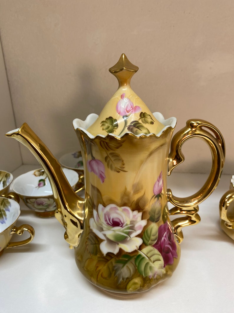 Lefton China Heritage Brown Floral Tea Set - Etsy