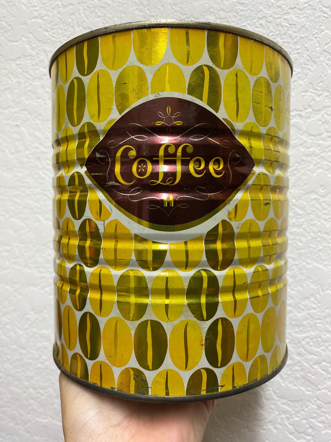Mid Century Coffee Tin/container Hills Bros Yellow/brown Coffee Beans ...