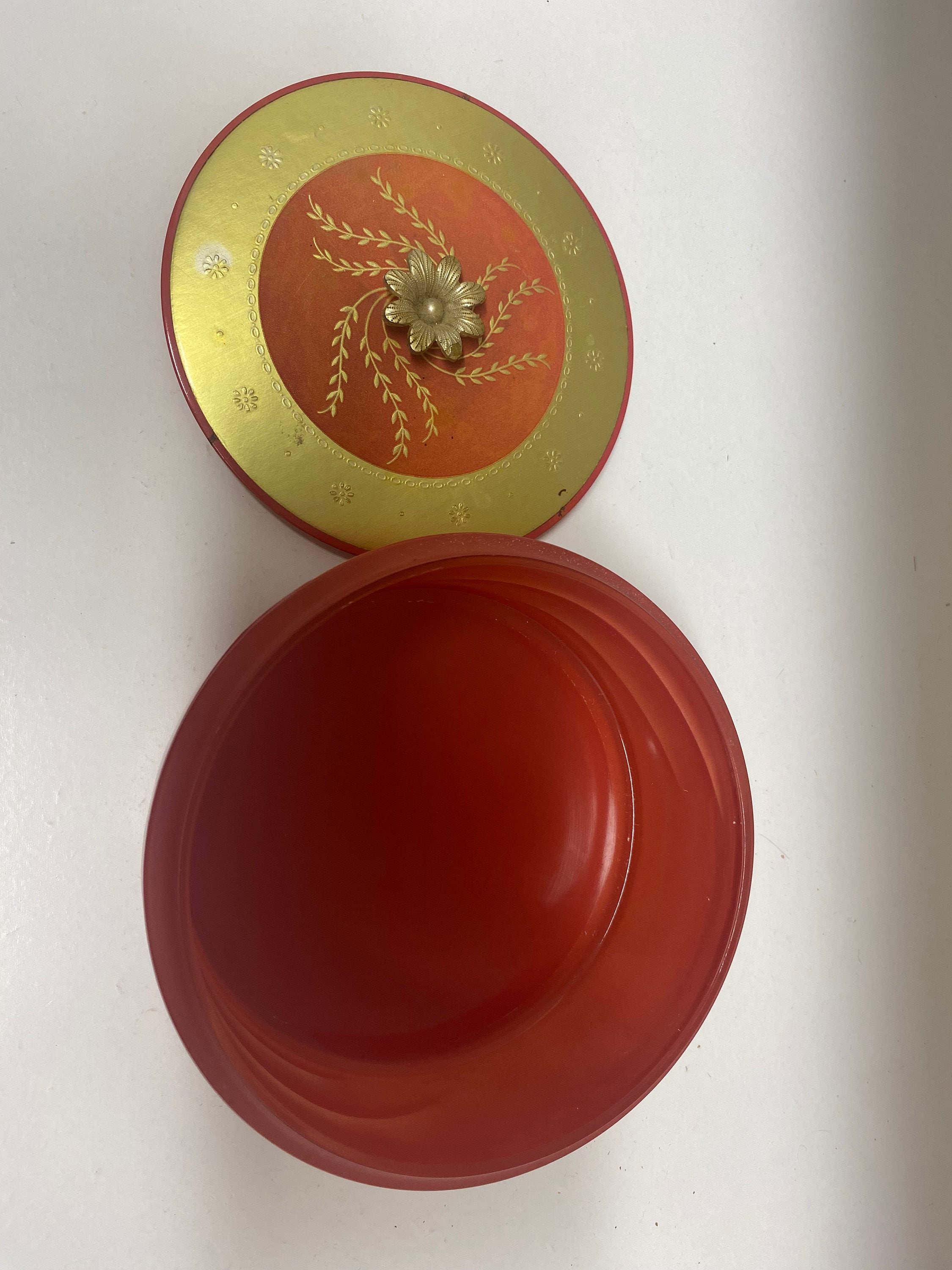 Vintage 1940s Red/gold Powder Puff/trinket Dresser Box - Etsy