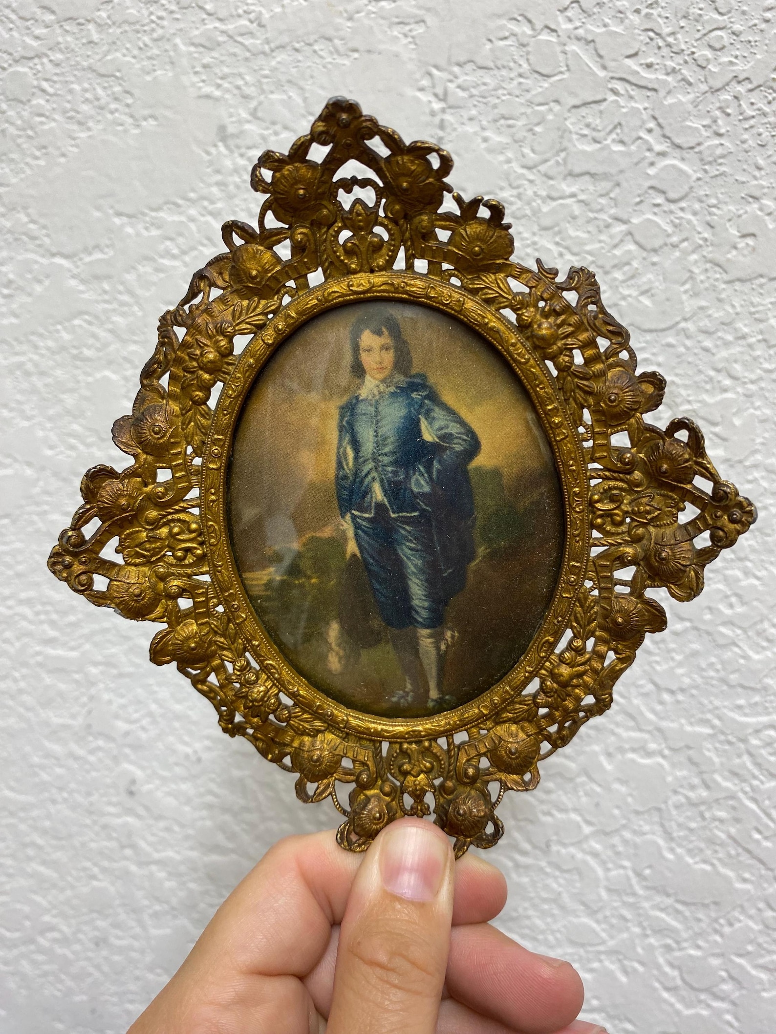 Vintage Ornate Metal Miniature Picture Frame - Bubble Glass - Victorian ...