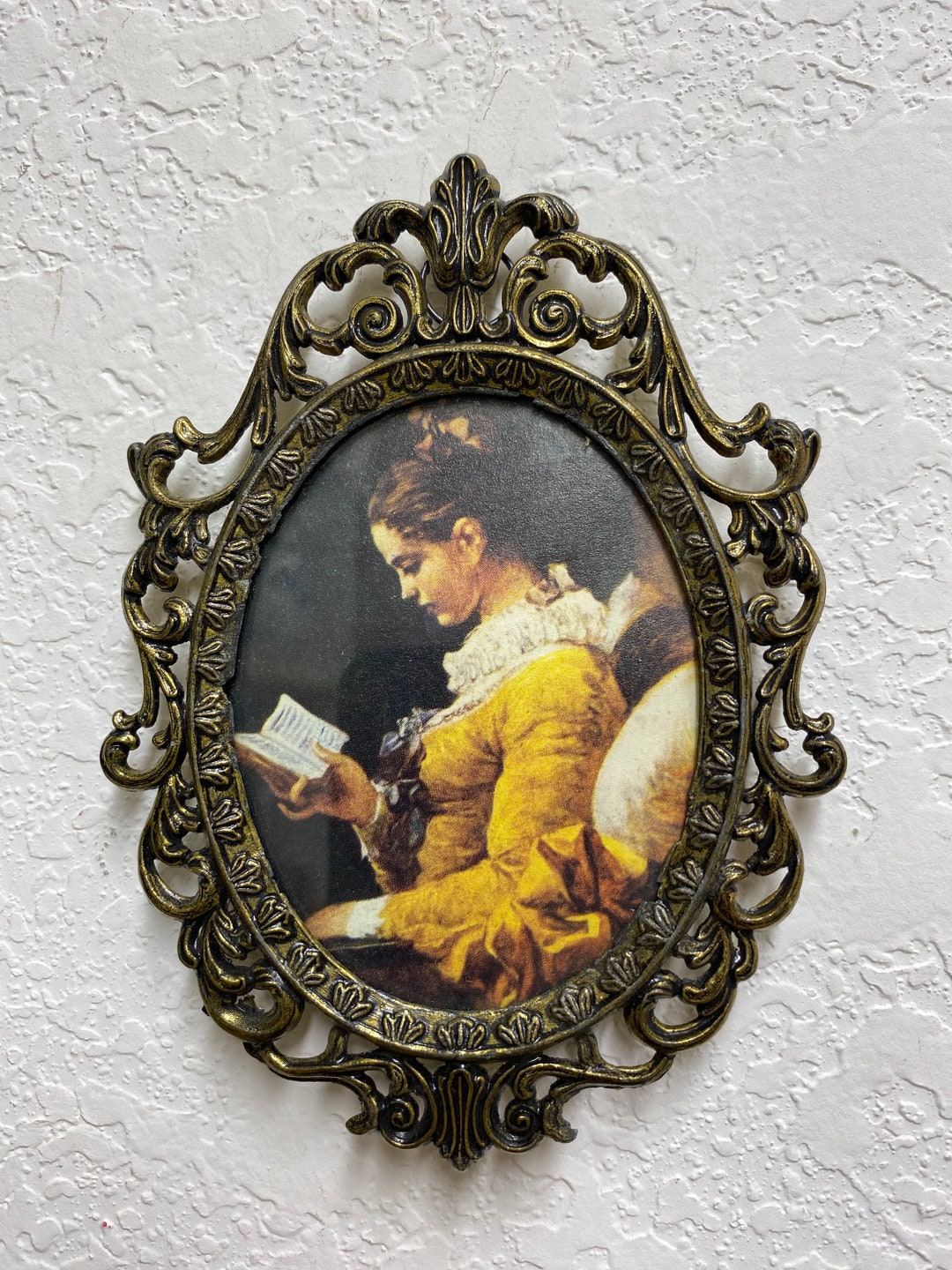 Vintage Ornate Italian Picture Frame Art Victorian Girl Reading Picture ...