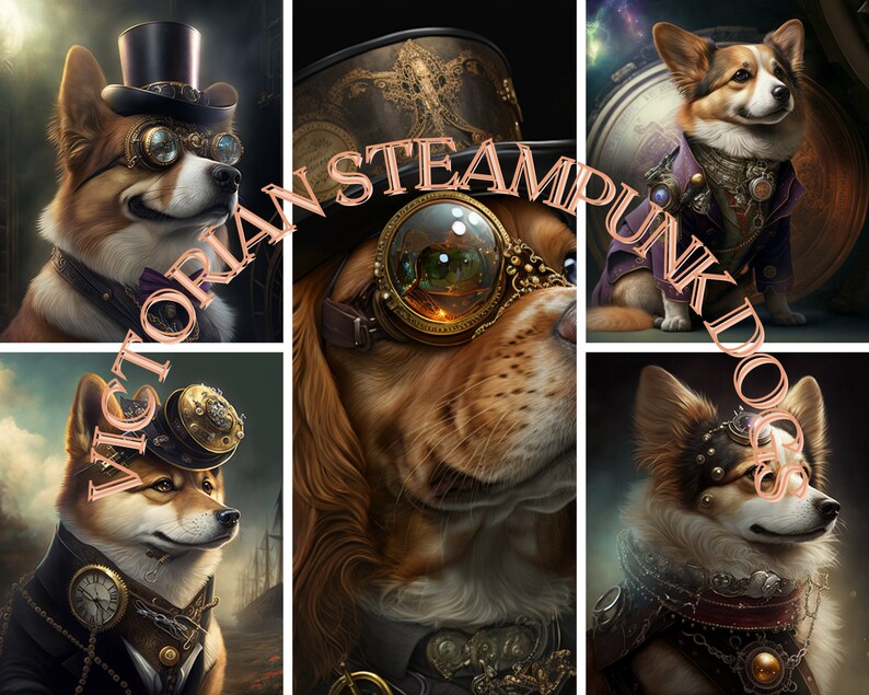 Set of High Quality Printable Victorian Steampunk Dogs Set of 17 ...
