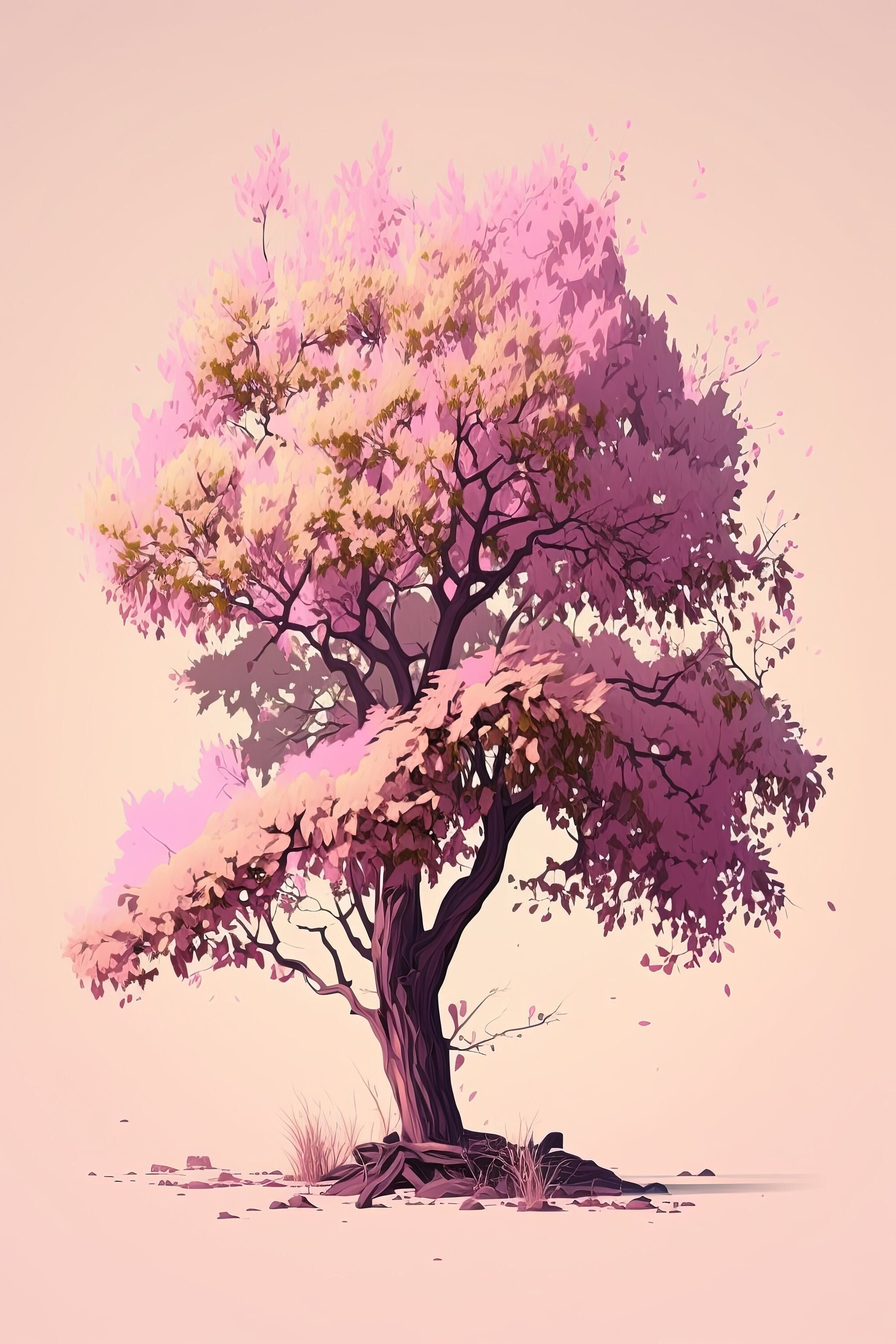 Oak Tree Digital Download. Pink Colouring. Wall Art. Wall Decor. Nature ...