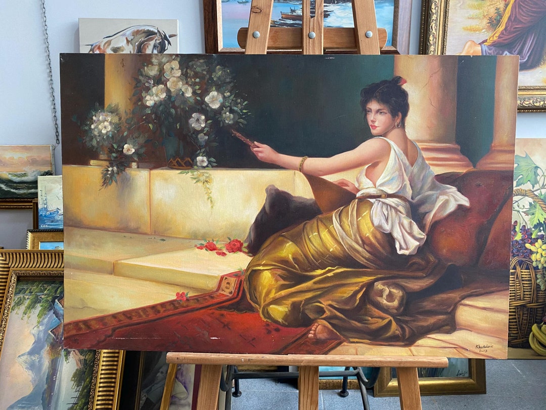 Classic Woman Portrait Oil Painting, Original Handmade Romantic Artwork ...