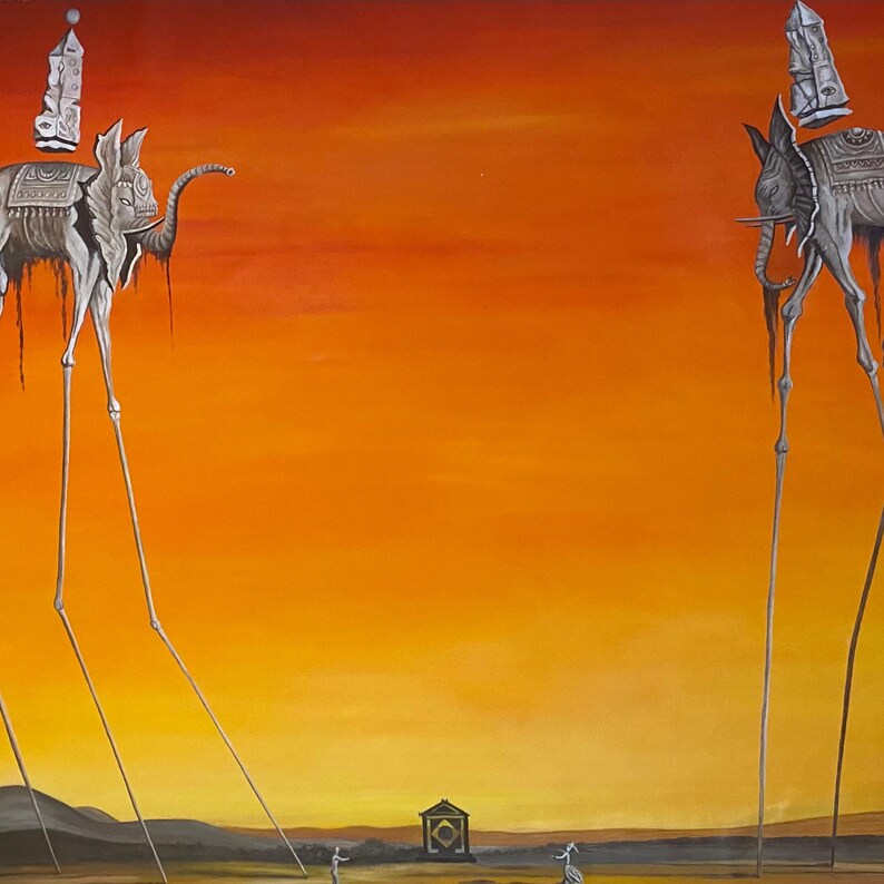 Salvador Dali the Elephants, Oil Painting Reproduction, Original Framed ...