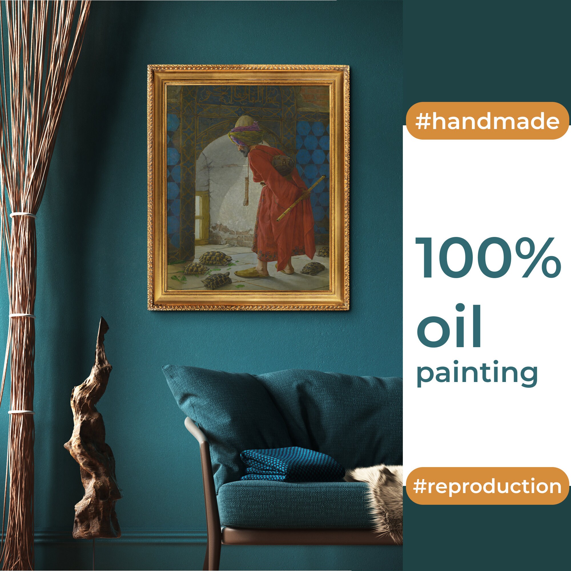 Osman Hamdi Bey the Tortoise Trainer, Oil Painting Reproduction, Canvas ...