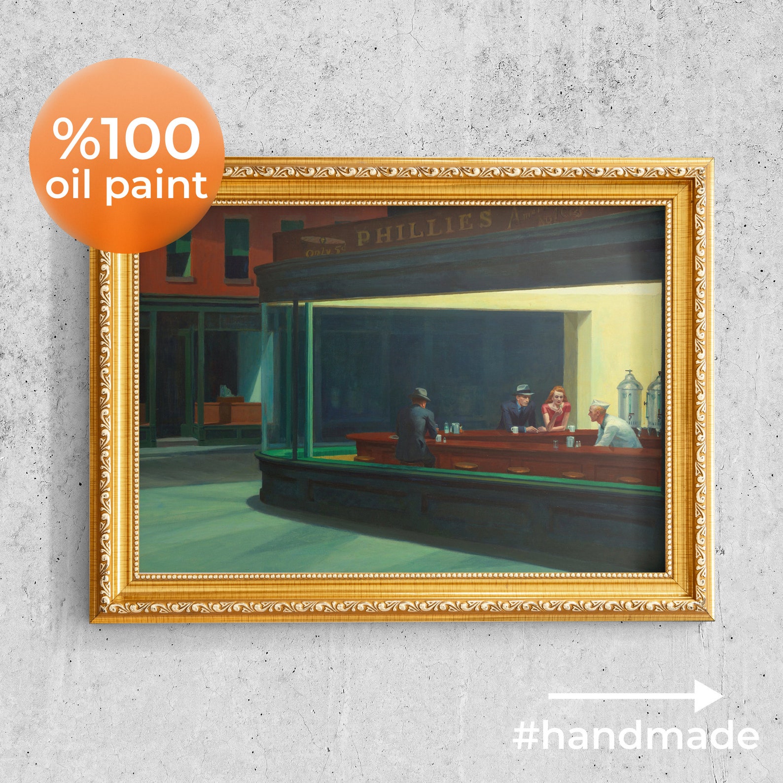 Edward Hopper Nighthawks, Oil Painting Reproduction, Original Framed ...