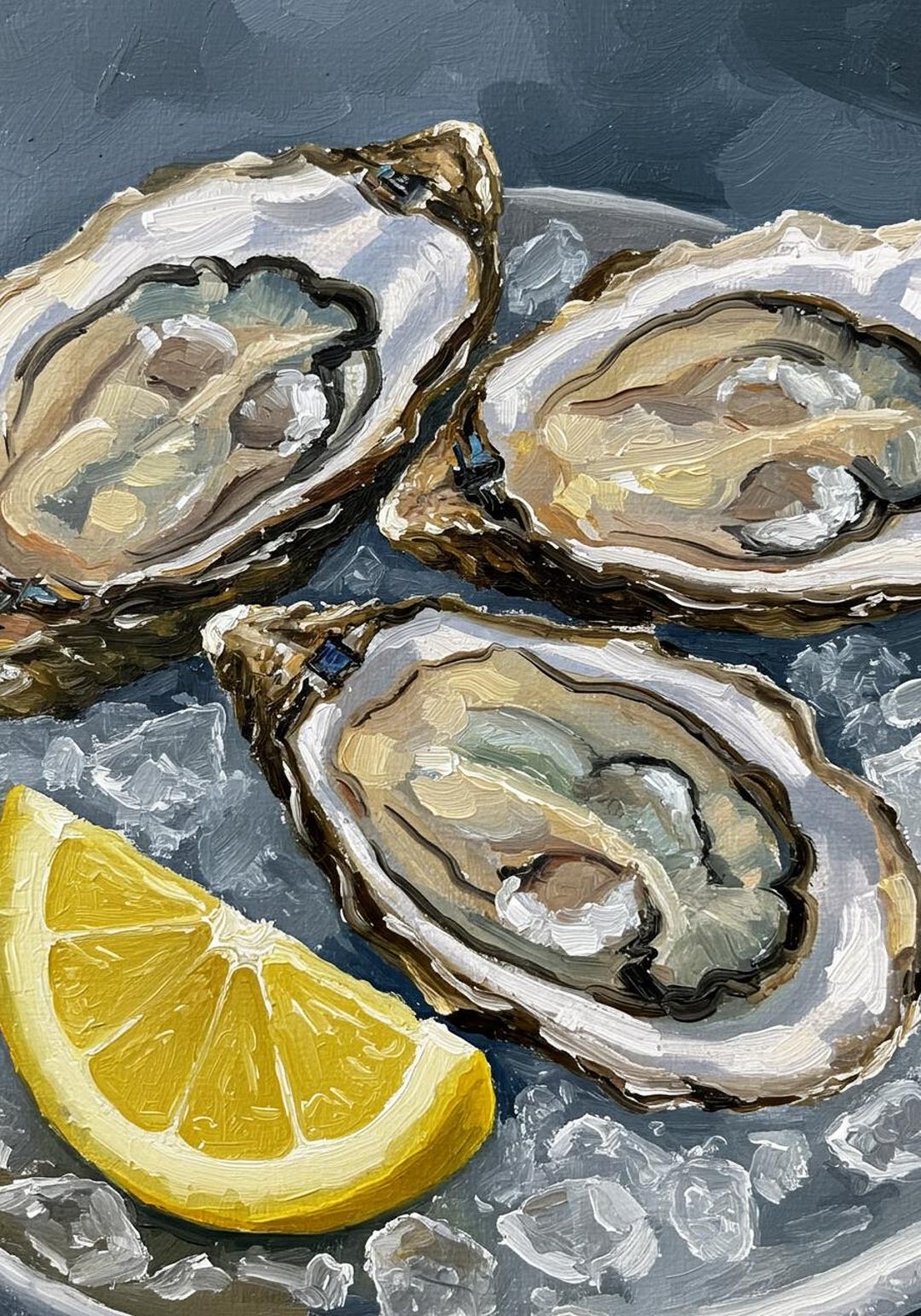 Original Oyster Oil Painting on Canvas, Coastal Kitchen Wall Art - Etsy