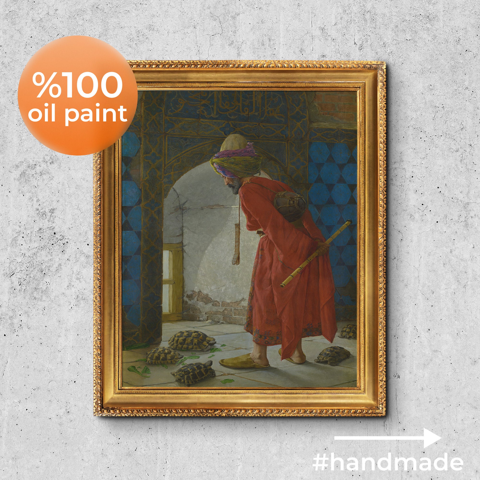 Osman Hamdi Bey the Tortoise Trainer, Oil Painting Reproduction, Canvas ...