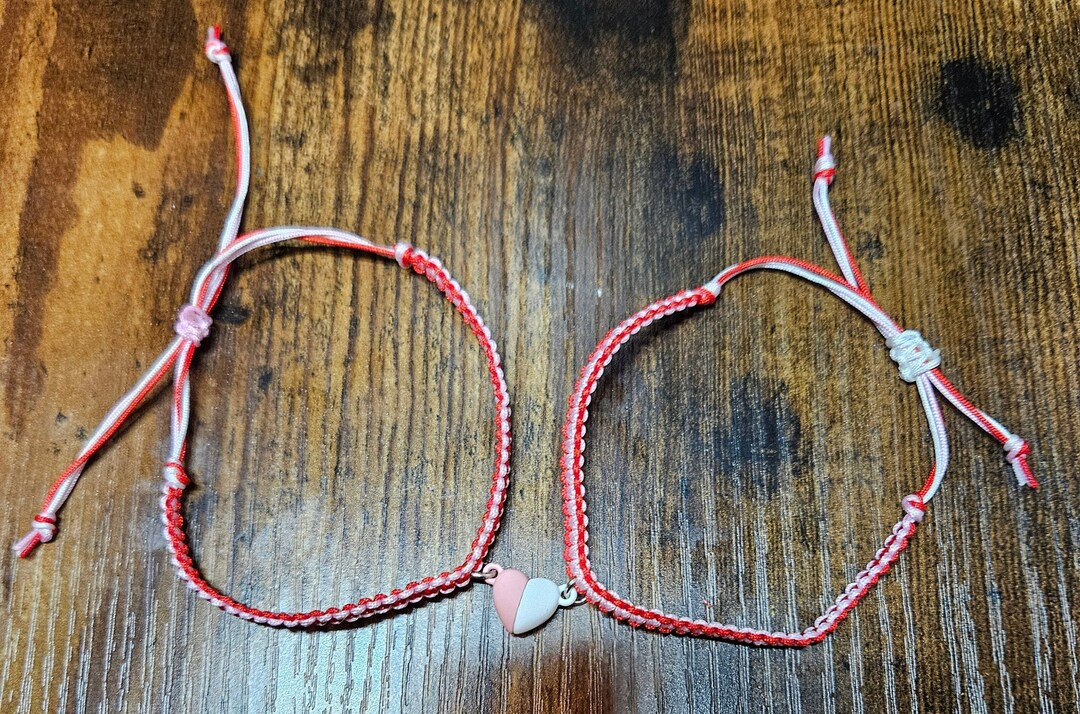 Couples Matching Magnetic Heart Pink and Red Colorful Braided Bracelet ...