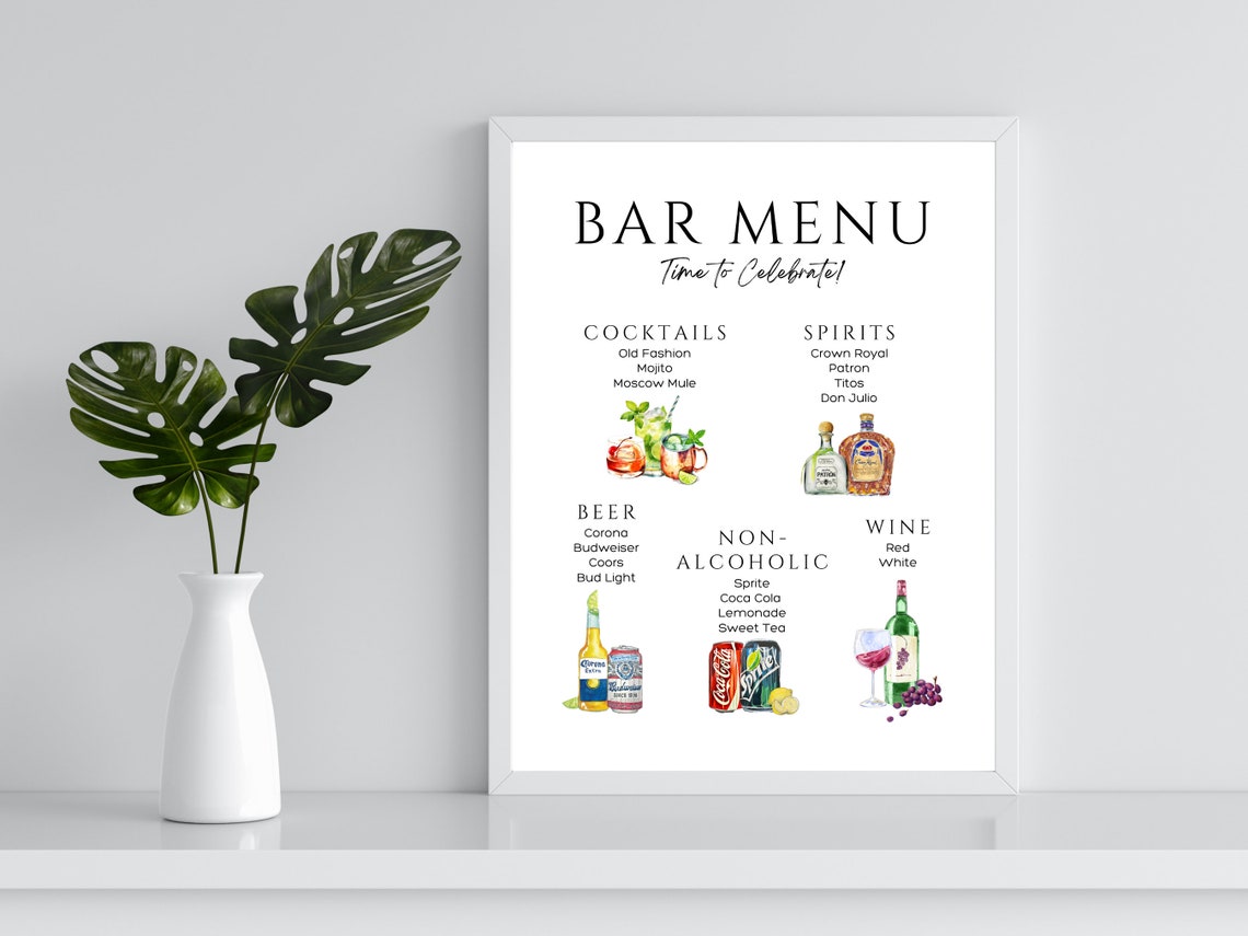 Bar Menu Template, Digital Bar Menu, Bar Menu Canva Template ...