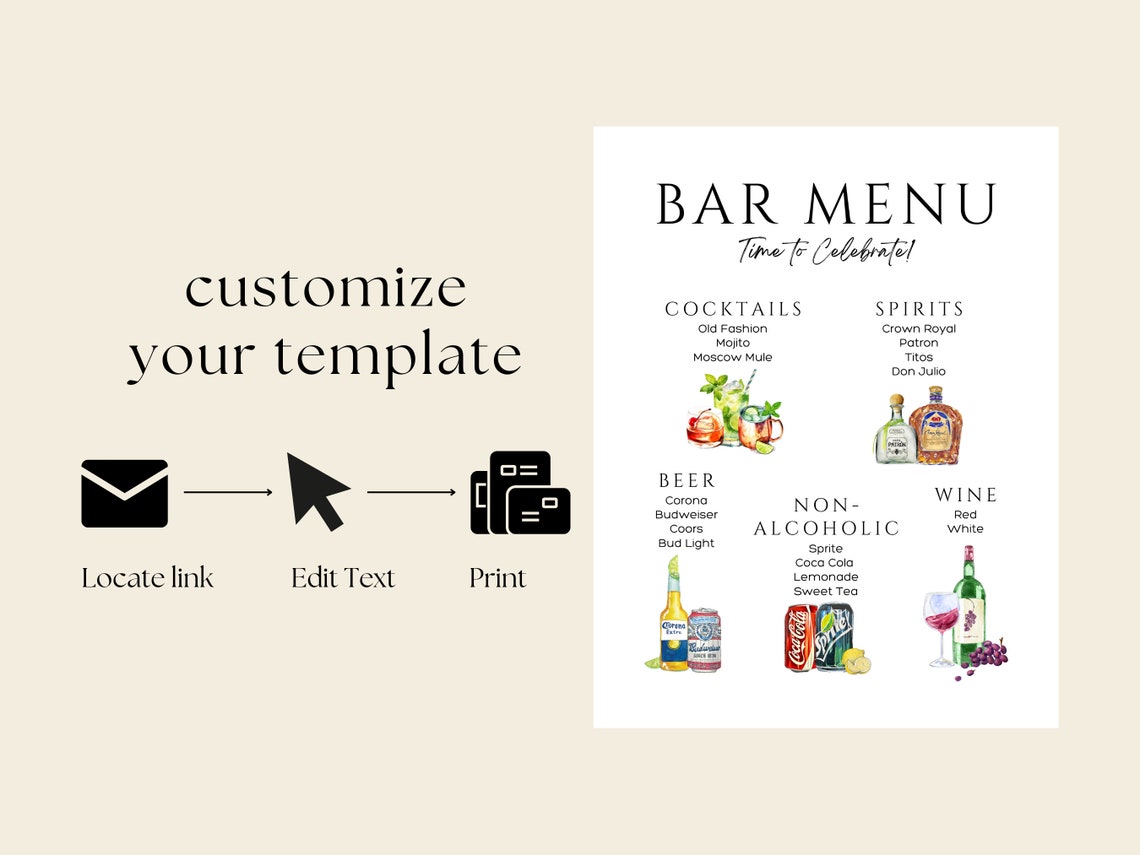 Bar Menu Template, Digital Bar Menu, Bar Menu Canva Template ...