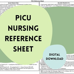 Pediatric Intensive Care Unit Nursing Bundle: PICU Reference Sheet and ...