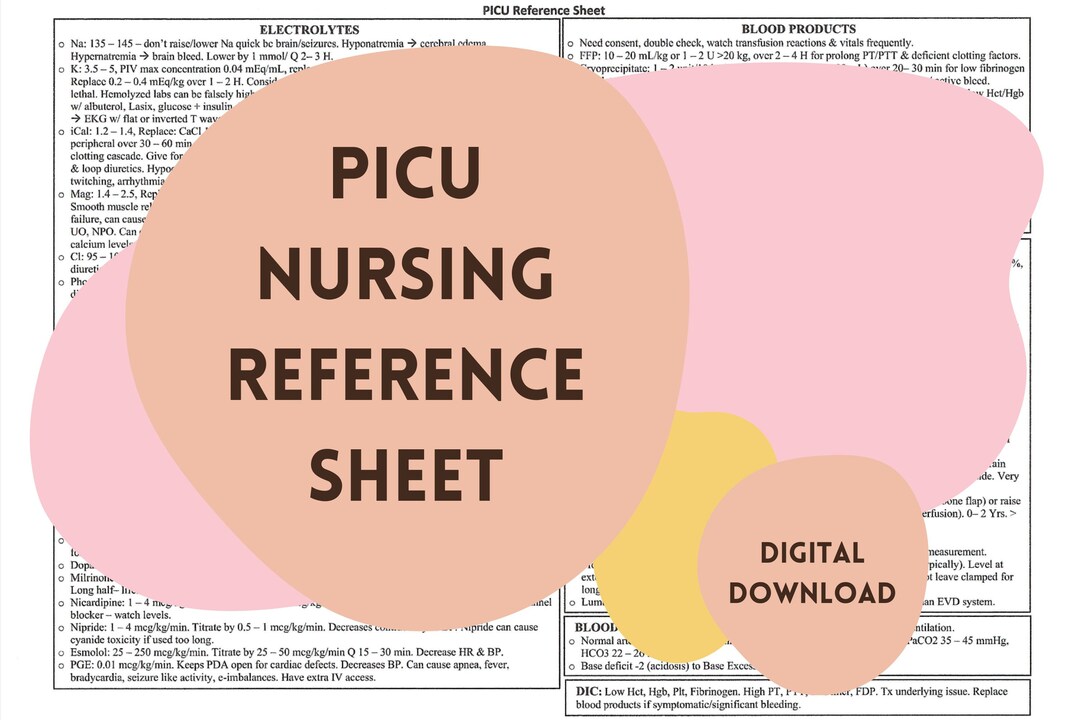Pediatric Intensive Care Unit PICU Nursing Reference Sheet - Etsy