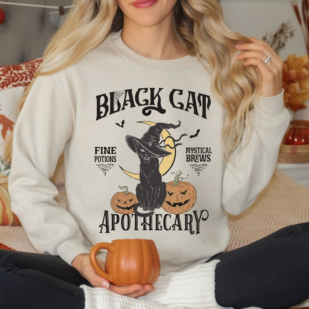 Black Cat Apothecary Witch Vintage Halloween Sweater,fall Vibes Wiccan ...