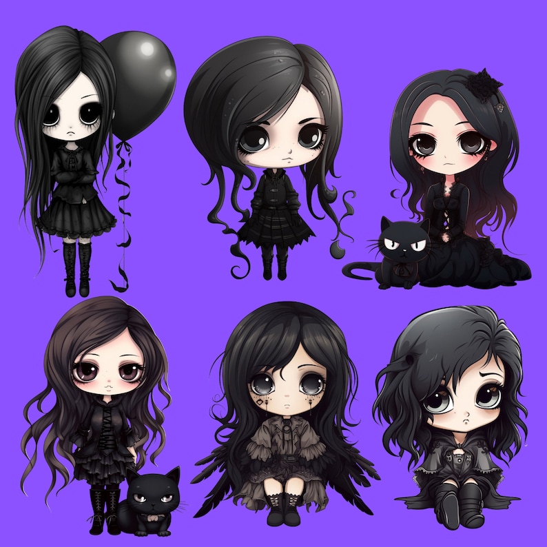 Goth Girls Clipart Cartoon Gothic Girls Clipart 21 PNG - Etsy