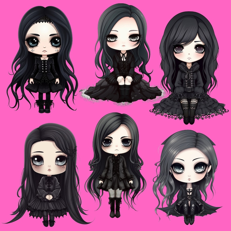 Goth Girls Clipart Cartoon Gothic Girls Clipart 21 PNG - Etsy