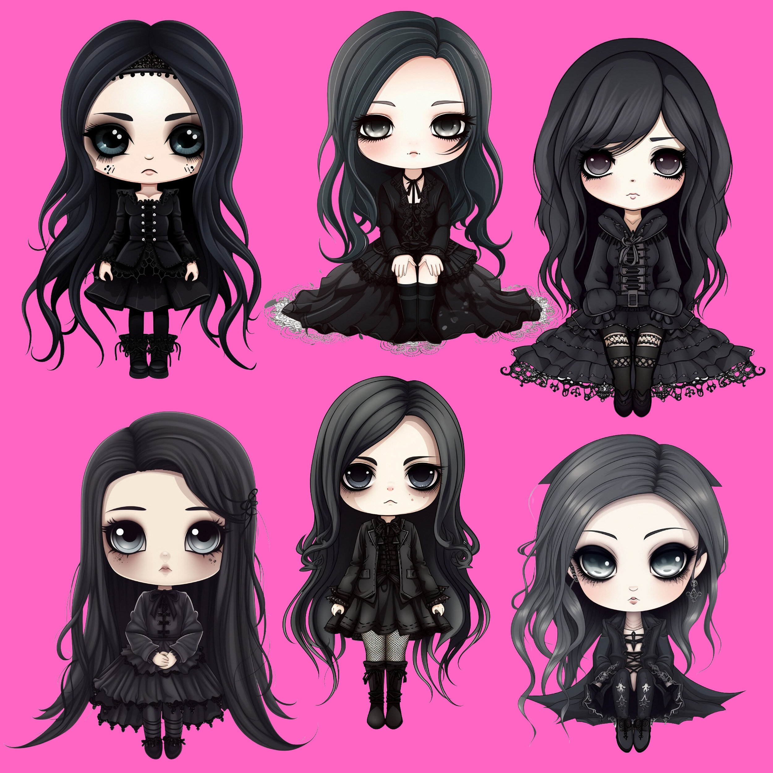 Goth Girls Clipart, Cartoon Gothic Girls, Clipart, 21 PNG Files, Series ...