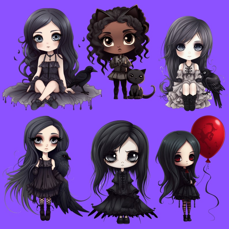 Goth Girls Clipart, Cartoon Gothic Girls, Clipart, 21 PNG Files, Series ...
