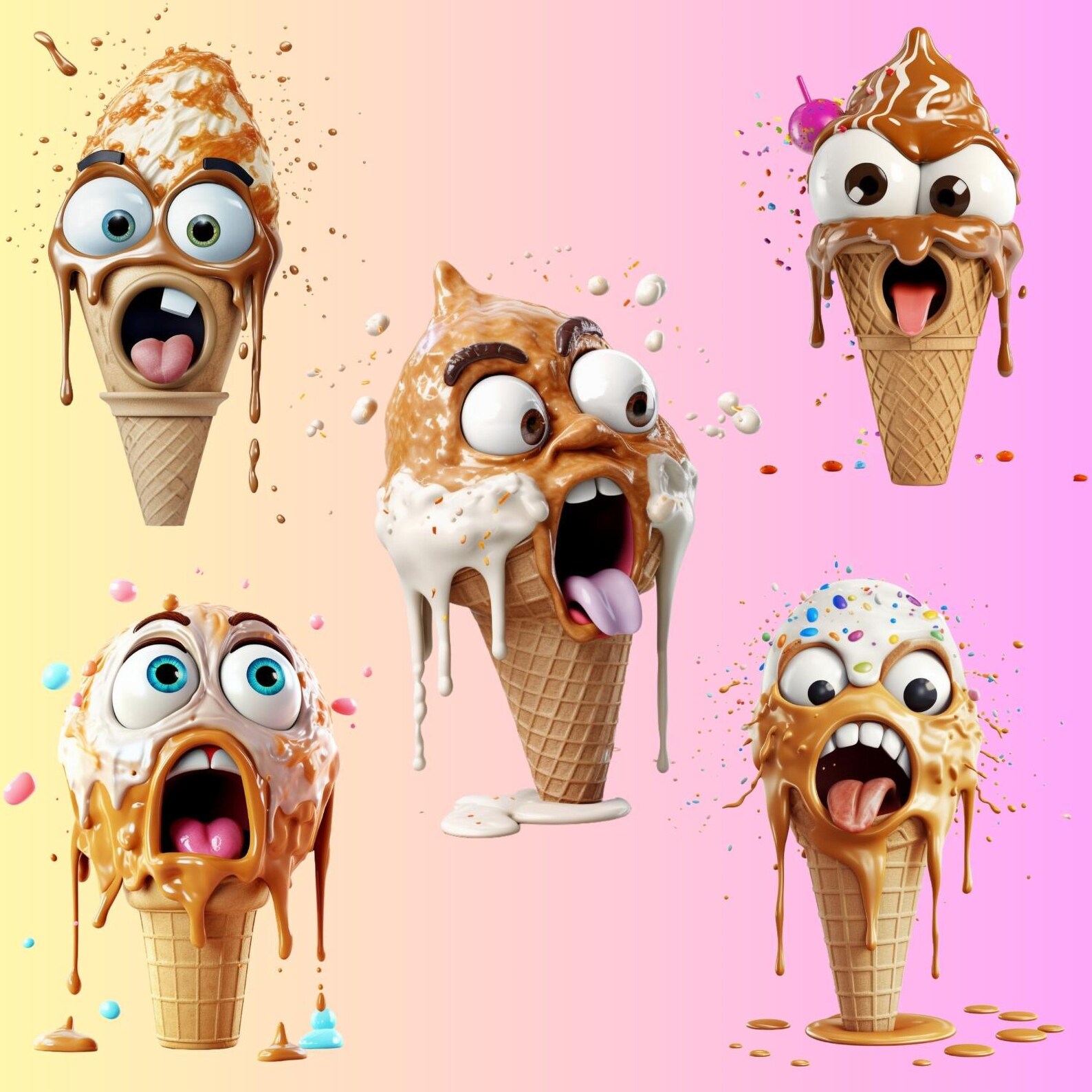 Ice Cream Cone Clipart, Scary Ice Cream Clipart, Summer Treats, Desert ...