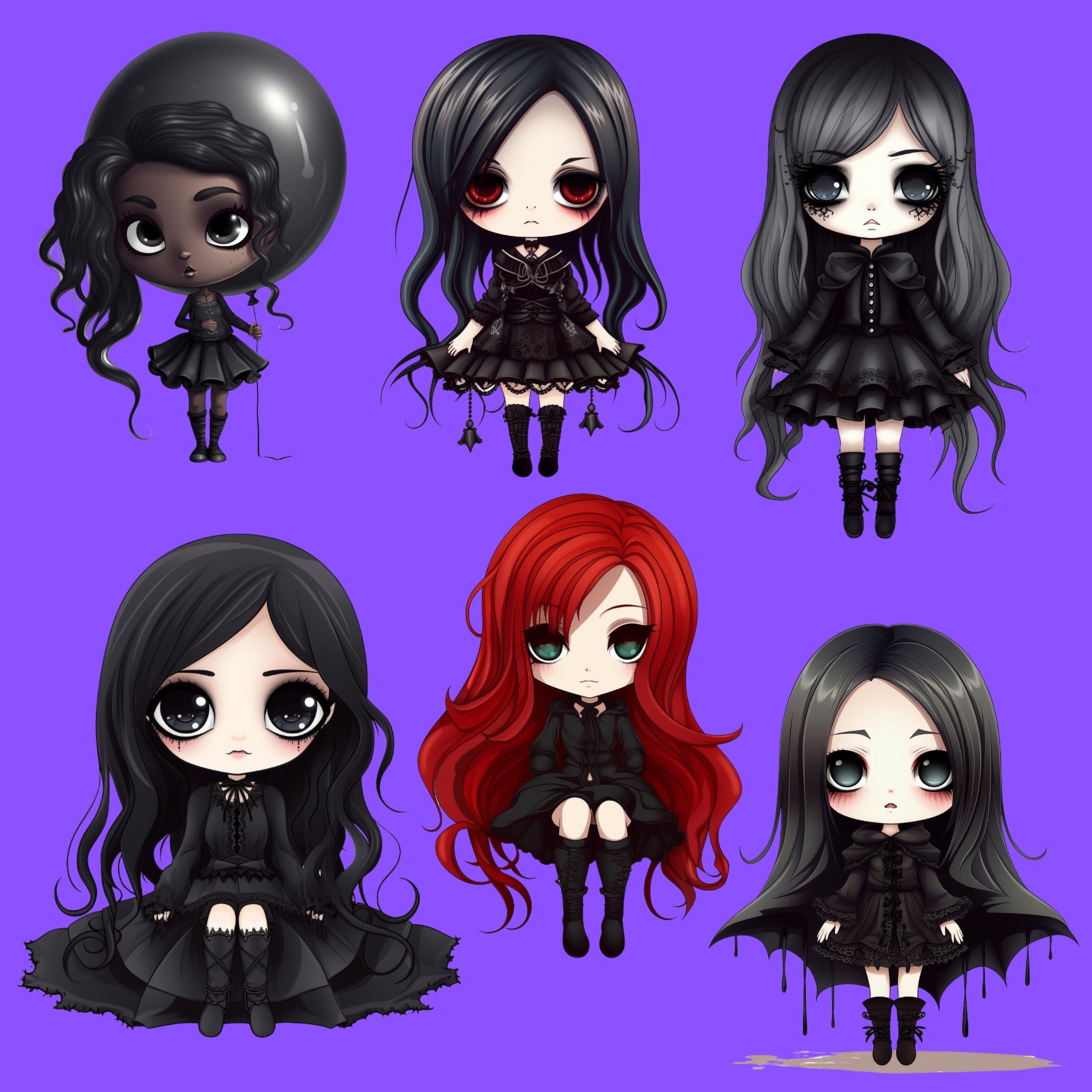 Goth Girls Clipart, Cartoon Gothic Girls, Clipart, 21 PNG Files, Series ...